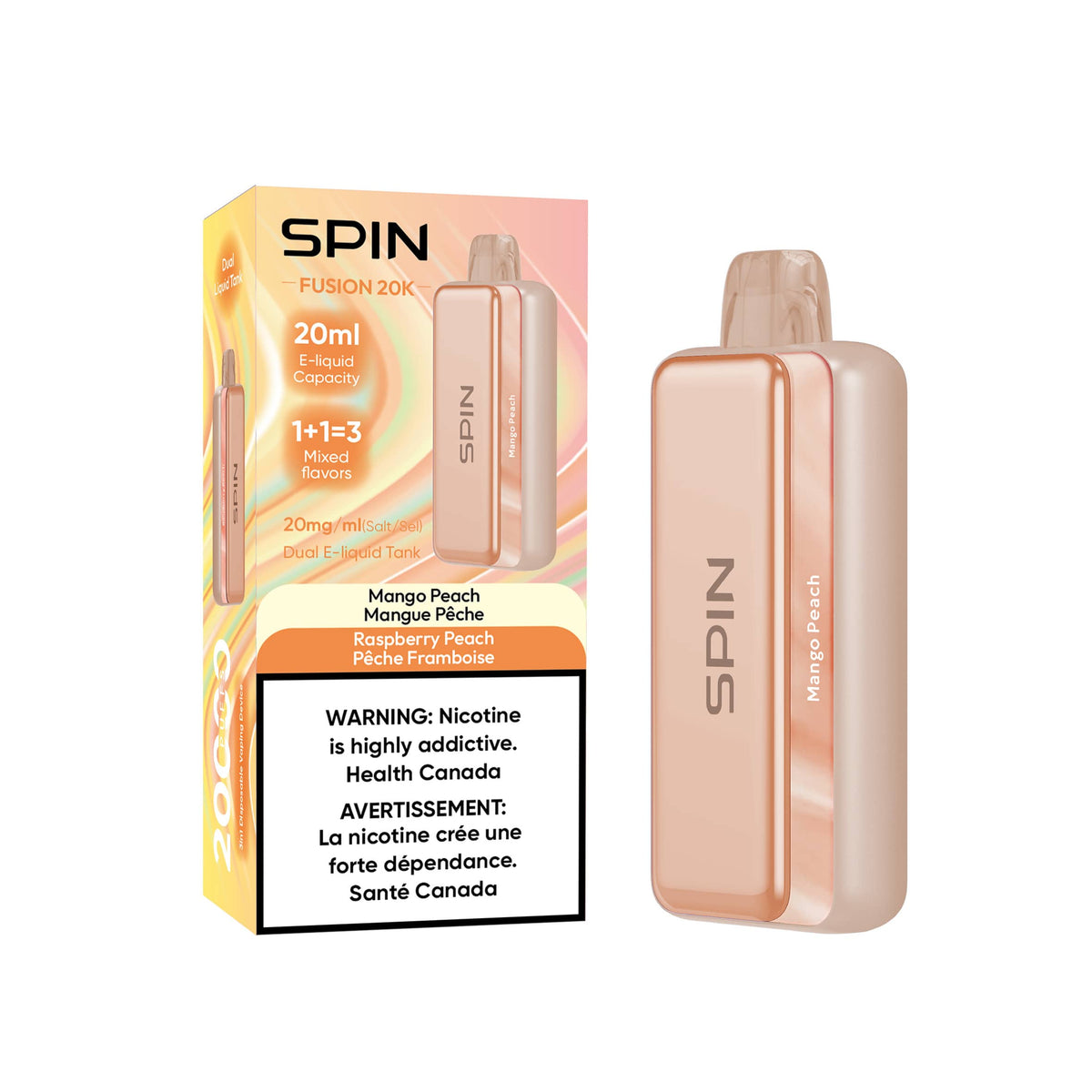 Spin Fusion 20K Mangue Pêche et Framboise Pêche – Spin vape